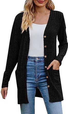 Generic Gilet Long Laine Femme - Cardigan à Manches Longues texturé Confortable pour Femme Veste De Pluie Doublée Polaire Femmes