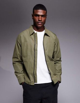 HUGO BOSS HUGO Red - Evalom - Oversize-Hemdjacke in Gr&uuml;n