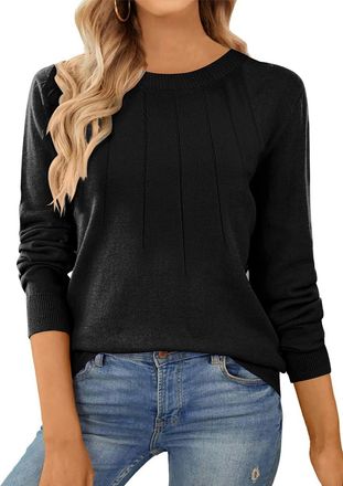 Dokotoo Pullover Damen Basic Strickpullover Langarm Rundhals Shirt Elegant Weich Oberteil Herbst Winter Einfarbiger Pulli, schwarz, S