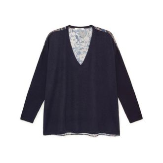 Maliparmi Maliparmi, Femme, Pulls, Bleu, Taille: 40 FR Tricot col en V en m&eacute;lange M&eacute;rinos