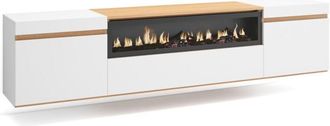 Skraut Home Skraut Home - TV-Schrank, Lowboard, f&uuml;r Wohnzimmer und Esszimmer, 200x35x45cm, F&uuml;r TV-Ger&auml;te bis zu 80, Elektrokamin., H&auml;ngend, Moderner Stil, Wei&szlig;