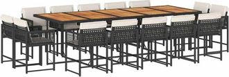 vidaXL 15-tlg. Garten-Essgruppe mit Kissen Schwarz Poly Rattan vidaXL