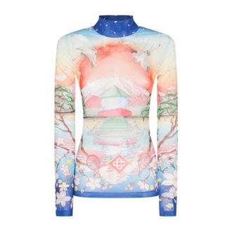 Casablanca Femme, Sport, Multicolore, Taille: 38 FR Haut col montant avec imprim&eacute; paysage japonais de tennis