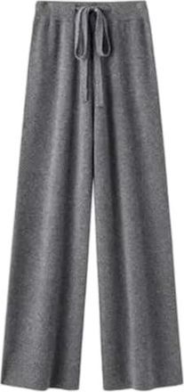 Generic Pantalon dhiver doux et large en tricot pour femme - Pantalon droit d&eacute;contract&eacute; en laine, gris fonc&eacute;, L