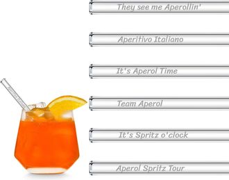 Halm HALM Glasstrohhalme Aperol Spritz Geschenkset | 6 St&uuml;ck gerade 15 cm f&uuml;r Aperol spritz Gl&auml;ser | 6 Lustige Spr&uuml;che Cocktail Zubeh&ouml;r | Wiederverwendbare