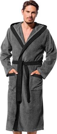 Morgenstern Peignoir Homme 100% Coton Éponge Capuche Long Gris/Noir XXL