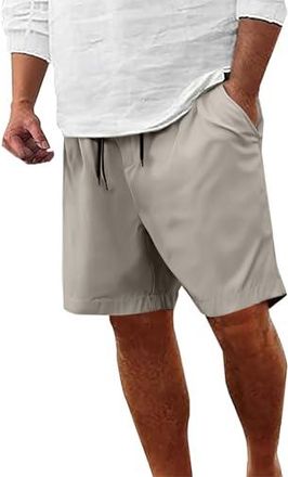 Generic Short chino pour homme avec taille élastique et cordon de serrage, longueur 3/4, léger, short de plage, coupe ample, pantalon court de fitness, course