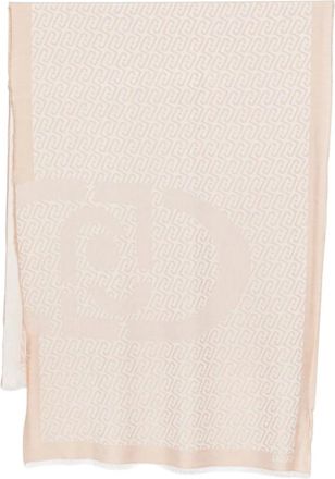 Liu Jo Femme, Accessoires, Beige, Taille: ONE Size Frayed-Edge Monogram-Jacquard Scarf