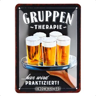 Nostalgic Art Retro Blechschild, 15 x 20 cm, Gruppentherapie - Bier - Geschenk-Idee als Bar-Zubeh&ouml;r, aus Metall, Vintage Design mit Spruch, Blechschilder Spr&uuml;che, B