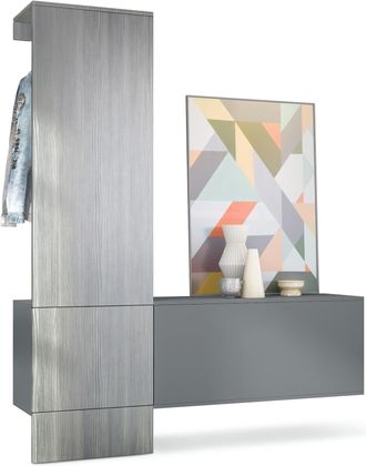 Vladon Garderobe Carlton Set 4, Made in Germany, Wandgarderobe aus Deko-Paneel & Hängeschrank für Schuhe, Anthrazit matt/Avola-Anthrazit (156,5 x 193 x 35 cm