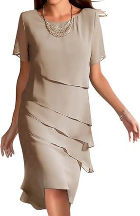 Onsoyours Robe dété Femme XL B Chameau Col Rond Sans Manche Mousseline Soie Casual Mermaid Taille Normale Rond