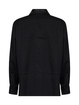 Bottega Veneta Womens Wool Shirt With Intrecciato Leather Collar Black