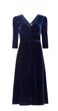 Saloni Blue Velvet Midi Dress Size XS
