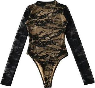 Generic YUJIEBB Body &eacute;l&eacute;gant &agrave; manches longues en dentelle noire pour femme, 1529 Noir, M