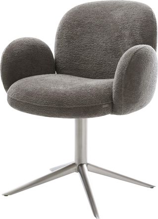 DELIFE Esszimmerstuhl Nube-Flex mit Armlehnen Fu&szlig;kreuz Edelstahl Boucl&eacute; Soft Schlamm 360&deg; drehbar Wippfunktion Taschenfederkern