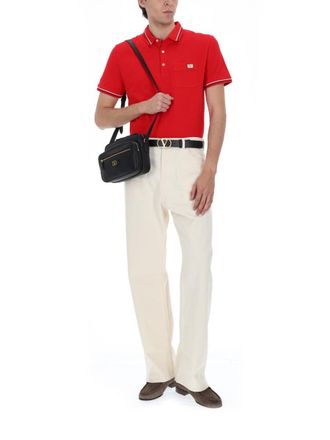 Valentino Logo-Patch Cotton Polo Shirt - Red