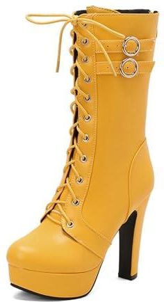 Generic Bottines à plateforme pour femme - Talon haut - Bout rond - Fermeture éclair - Style punk gothique - Avec boucle de ceinture, jaune, 38.5 EU