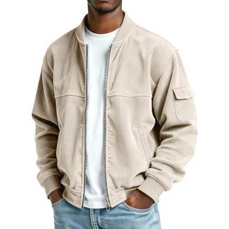 Generic Veste bomber en velours c&ocirc;tel&eacute; pour homme - Couleur unie - Avec poches - Veste dhiver l&eacute;g&egrave;re - Coupe-vent - &Eacute;l&eacute;gante veste en coton - Manteau dhiver c