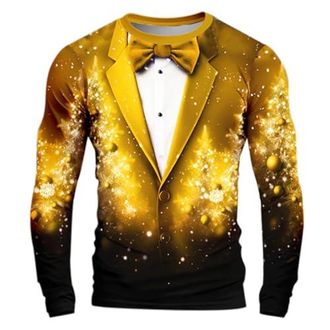 Generic Chemise de Noël amusante pour homme à manches longues imprimée en 3D - Chemise de Noël moche boutonnée - Haut de fête de vacances, jaune, 3XL