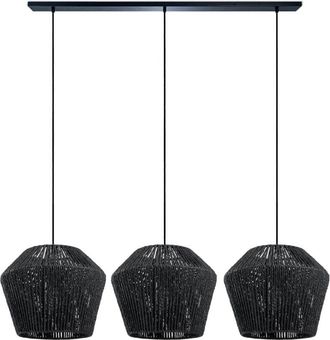 Paco Home Pendelleuchte Esstisch Korb Boho Hängelampe Esszimmer Lampe E27 Rattan Pendelleuchte - Schwarz, Schwarz (Ø33cm) - Paco Home