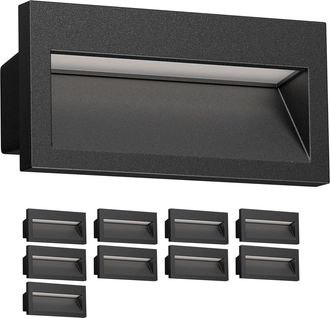 LEDs Com 10 Stück LED Wandeinbauleuchte NOLA, Downlight für außen, IP54, schwarz matt, 140 x 70mm, warmweiß