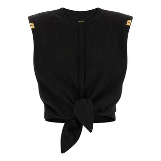 Elisabetta Franchi Femme, Tops, Noir, Taille: 42 FR Cropped Knot T-Shirt
