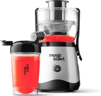 NutriBullet magic bullet Zentrifugalentsafter aus Silikon & Edelstahl, 400 W, 10-teiliges Set, 470 ml, schwarz, kompaktes Design & spülmaschinenfest, Saft unterwe