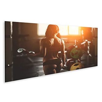 Islandburner Tableau sur Toile Gym athlétique Femme Muscles haltères Brune Sexy Fitness Fille Rose vêtements de Sport par Cadre Affiche Poster Murale Tableaux