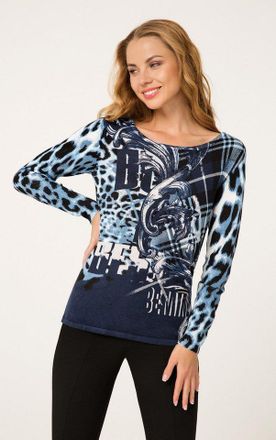 Passioni Strickpullover mit abstraktem Leo-Muster
