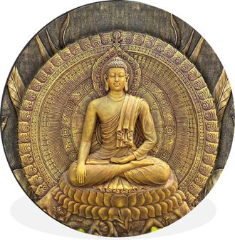 MuchoWow Wandbild Rund Wanddeko Deko Wohnzimmer Bilder 90x90 cm Gold - Buddha-Statue - Spirituell - Meditation
