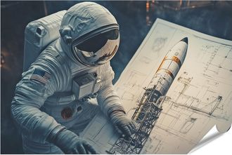 Islandburner XXL Bild Poster Astronaut betrachtet Raketenpläne Premium Bilder Fotodruck