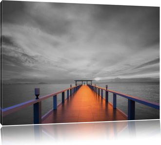 Pixxprint schöner langer Steg B&W, Größe: 100x70cm, Leinwandbild, fertig gespannt, Wandbild, Dekoration, Kunstdruck, kein Poster
