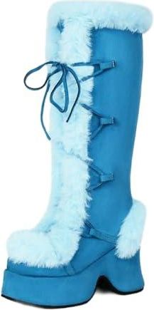 Generic JJDFW Bottes dhiver chaudes et moelleuses pour femme Bottes de neige en fausse fourrure &agrave; lacets Plateforme &eacute;paisse Femme Cosplay Chaussures de No&euml;l, 