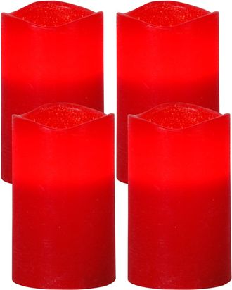 Eglo LED Kerzen May, Set aus 4 Stumpenkerze, Dauerkerze aus Wachs, Kunststoff in rot, warmweiß