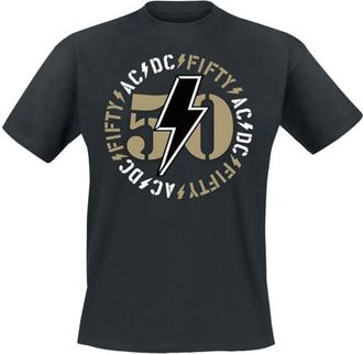 AC/DC Fifty Bold Emblem Homme T-Shirt Manches Courtes Noir 3XL 100% Coton Regular/Coupe Standard