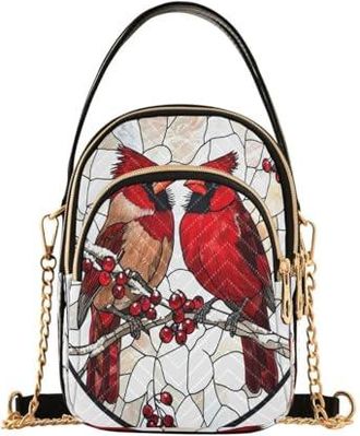 Mnsruu Petit sac &agrave; bandouli&egrave;re en cuir pour femme Motif oiseaux et cerises