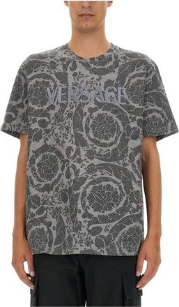 Versace Homme, Tops, Gris, Taille: XL T-Shirt Compact Imprim&eacute; Baroque
