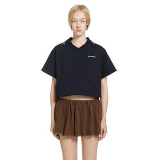 Miu Miu Cropped Cotton Fleece Polo Shirt
