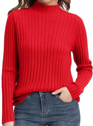 Generico Pull à col roulé pour femme dhiver, léger en tricot, élégant à manches longues, col roulé, pull doux basique surdimensionné pour lautomne et lhiver, r