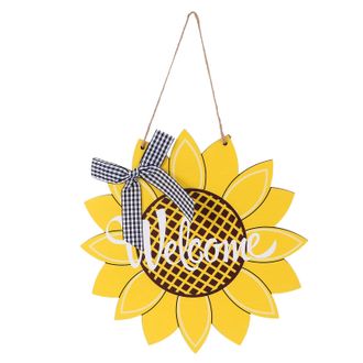 NUOBESTY Kreatives Holz Türschild Sonnenblume mit Willkommensgruß Hängende Ladentürdekoration für Garten Wohnzimmer Café