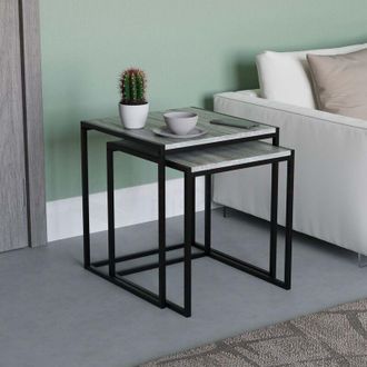 Home Discount Brooklyn Nest Beistelltische Set 2er, Holz, Wohnzimmer Möbel, Grau