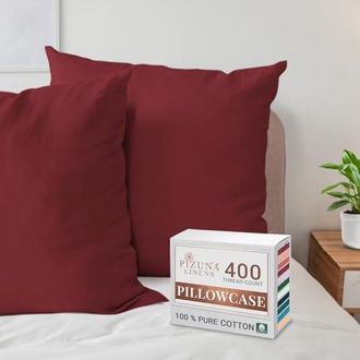Pizuna Coton Peigné Set de 2 Taies doreiller 65x65 cm Rouge Rio, 100% Coton Longue Tige 400 Fils Armure Satin taies doreiller en Coton 65x65 avec Rabat de 20