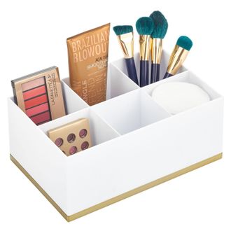 mDesign Make-up Organizer - ansteigende Make-up Aufbewahrung mit 6 Fächern aus Kunststoff - Schminkaufbewahrung für Lidschatten, Puder, Lipgloss etc. - weiß u