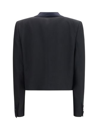 Tom Ford Womens Cropped Single-Breasted Jacket Black-Deep Blue Navy Wool Black/deep