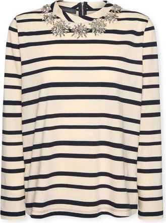Elena Miro Femme, Tops, Beige, Taille: 42 FR T-shirt ray&eacute; avec broderie florale