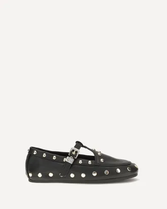 Ganni Mary Jenny studded Ballerinas in pebbled leather Female 36