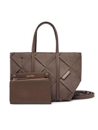 Calvin Klein Handtasche Woven Sueded Mini Tote Crossbody LV04F3696G Braun
