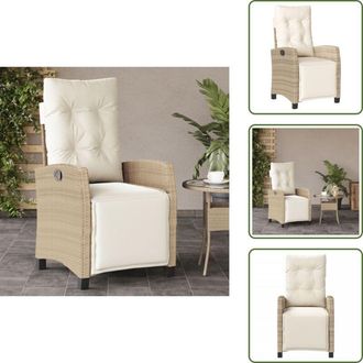 vidaXL Gartensessel mit Fu&szlig;teil Verstellbar Beige Poly Rattan - Gartenstuhl - Relaxsessel - Polyrattan Sessel - Gartenm&ouml;bel - Esszimmer Stuhl - The Living