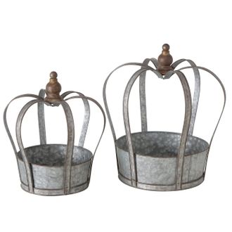 Boltze Pflanztopf Amalia Metall H&ouml;he 35 cm grau, Shabby, Krone