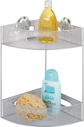 WENKO Wenko 16941100 Eckregal Palermo Super-Loc - Befestigen ohne Bohren, 2 Ablagen, Stahl pulverbeschichtet, 30 x 35 x 21 cm, Silber-Optik